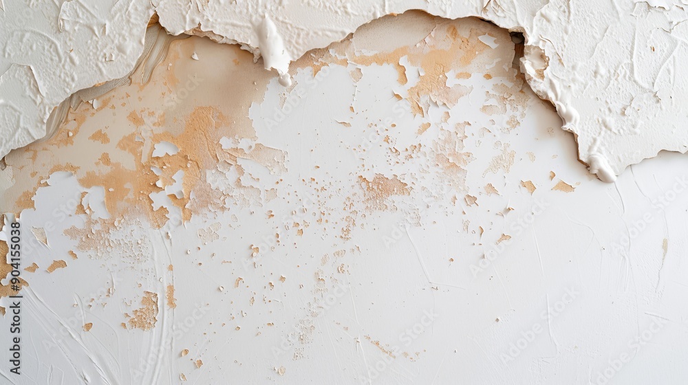 Detailed view of a ceiling showing signs of structural stress, with ...