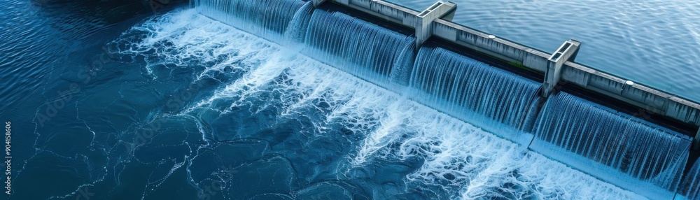 Renewable energy water turbines, harnessing flow, top view, modern ...