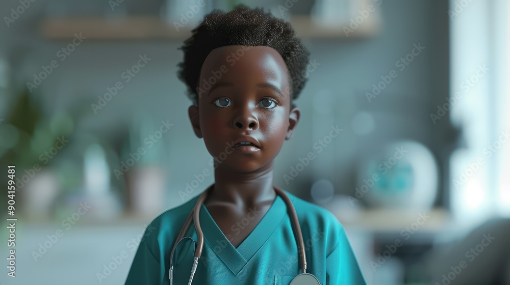 I'm a cute black kid playing doctor in a scrub suit. I have a dream of ...