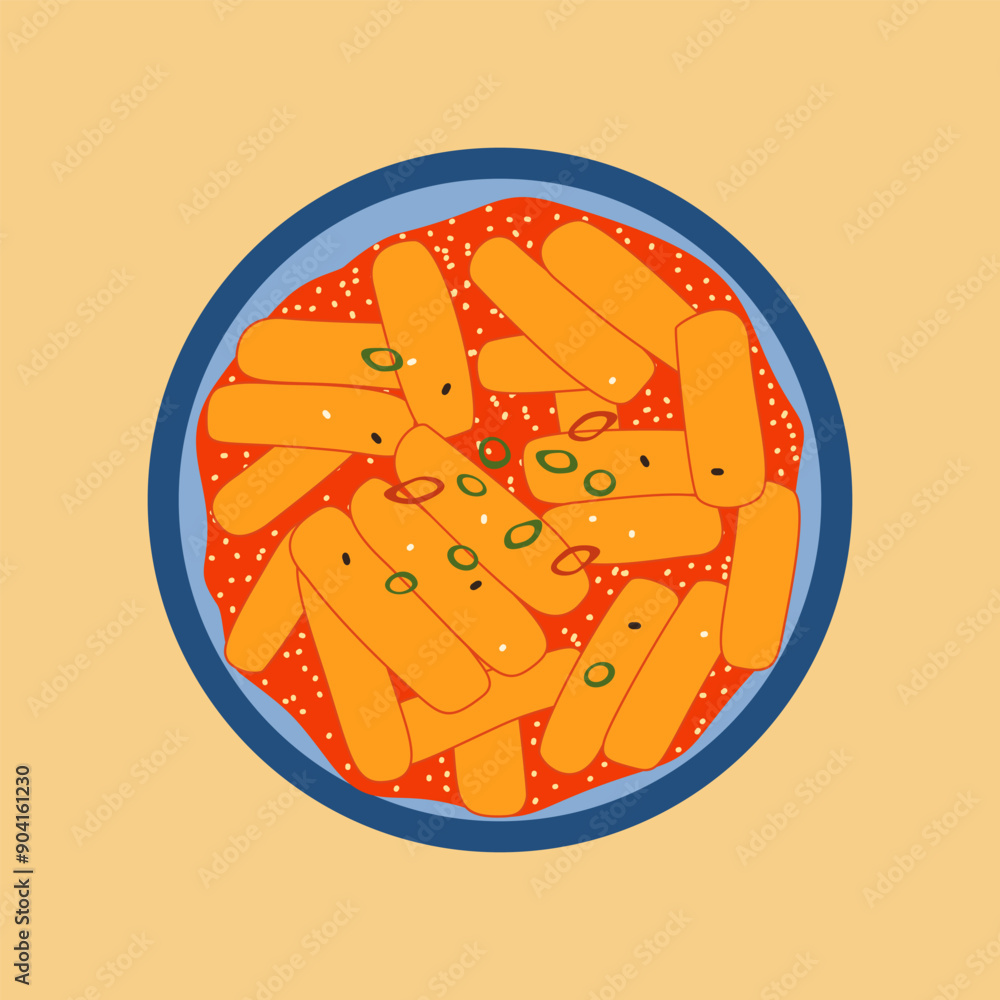 Korean tteokbokki dish vector illustration. Popular delicious South ...
