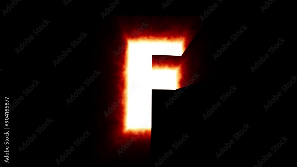 Fire letter animation on a black background, Letter F burning in bright ...