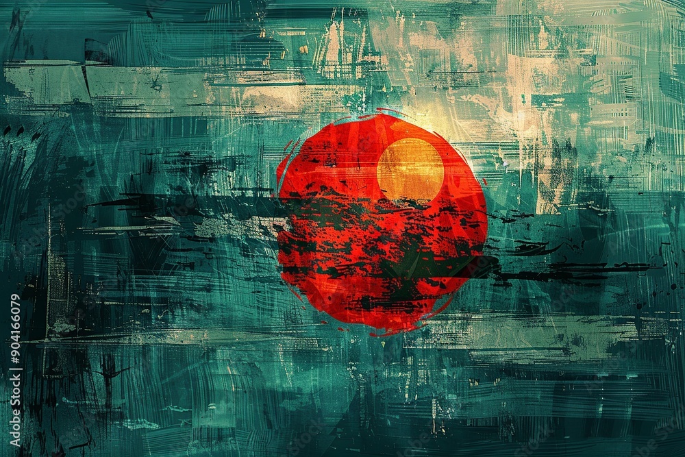 This stylized illustration of the Bangladesh flag features bold and ...