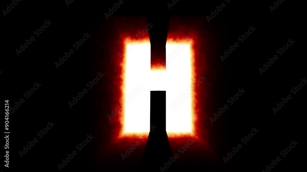 Fire letter animation on a black background, Letter H burning in bright ...