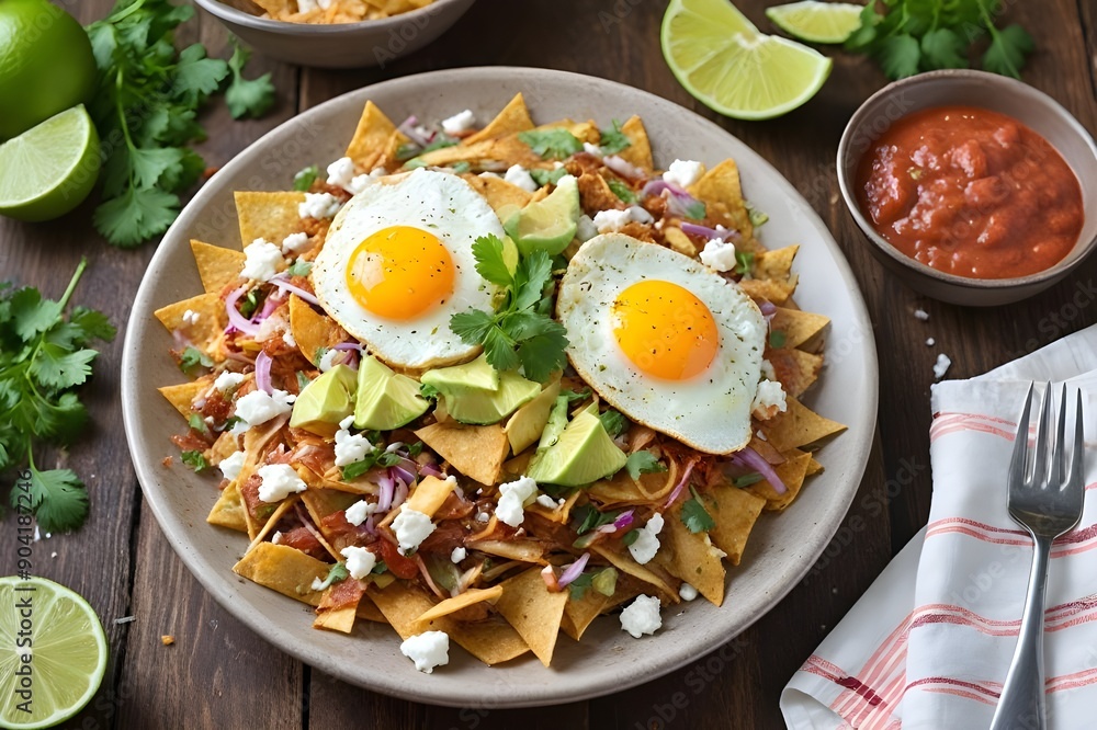 Hearty Traditional Chilaquiles: Crispy Tortilla Chips in Red and Green ...