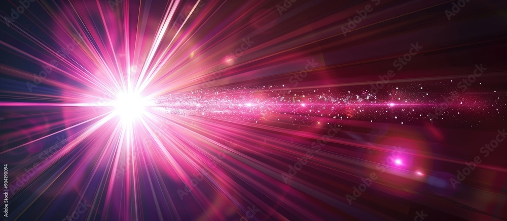 Pink lens flare blooming across a dark background creating a ray of ...