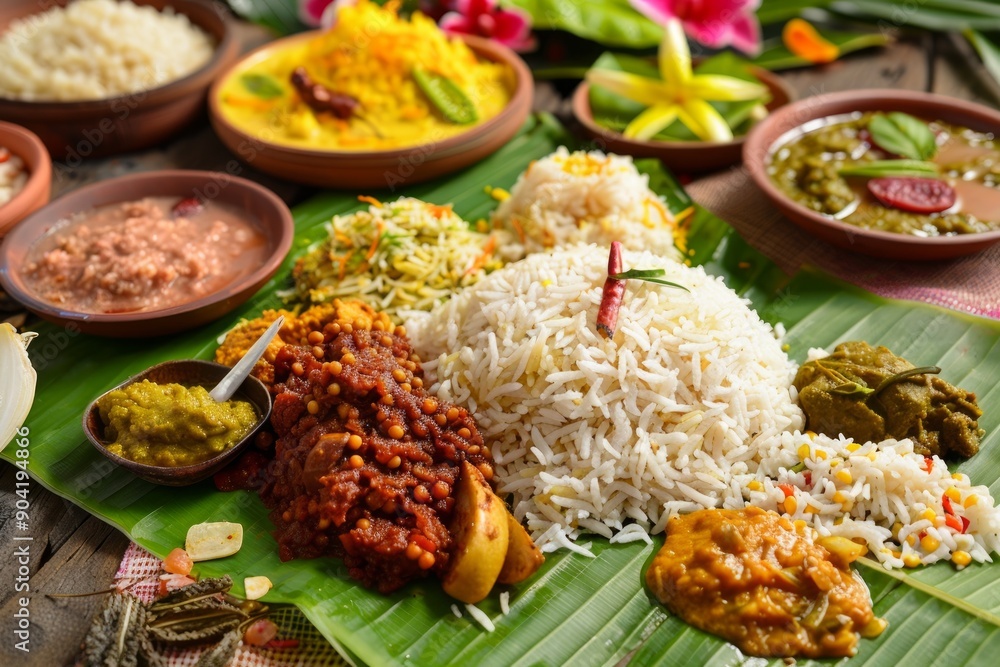 Kerala Food, Traditional food Onam Sadya served on a banana leaf on ...