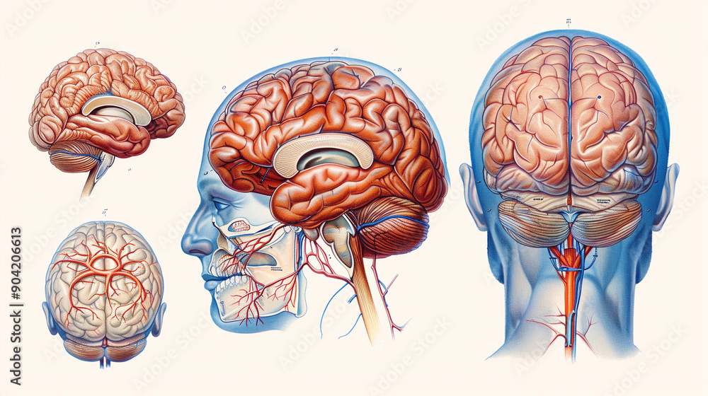 anatomy, human brain, brain illustration, medical illustration ...
