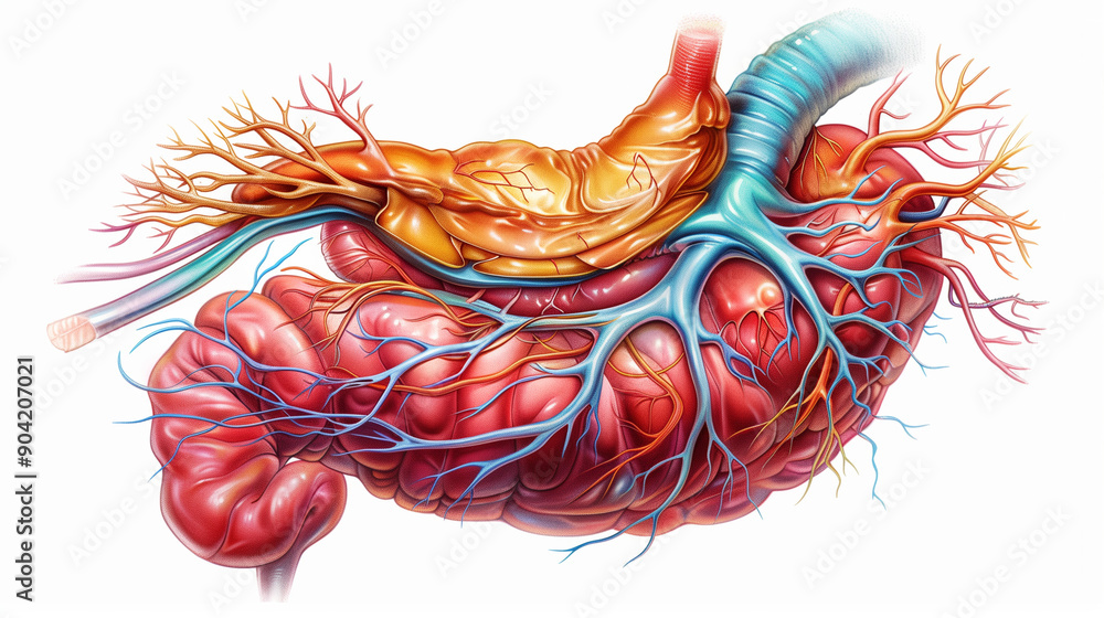 pancreas, human anatomy, medical illustration, digestive system, organ ...