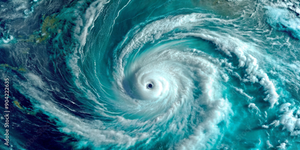 Powerful cyclone swirls in the ocean,creating an impressive spiral of ...