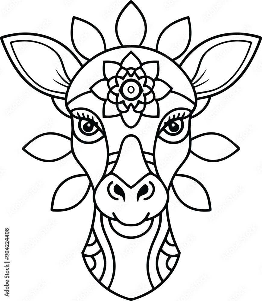 Giraffe head coloring page kids friendly simple line art cute giraffe ...
