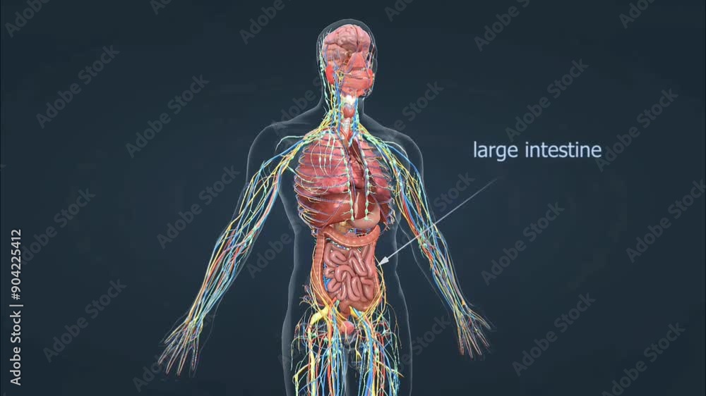 Position of the large intestine in human body Stock Video | Adobe Stock