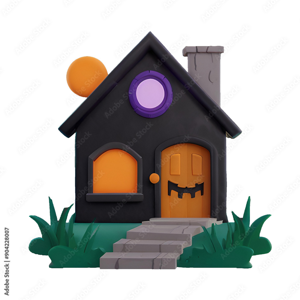 3D chibi-style haunted house with a cute, childlike design, featuring ...