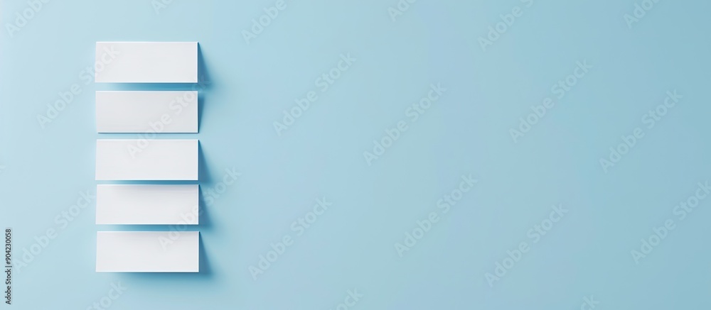 Five white paper strips on a light blue background provide copy space ...