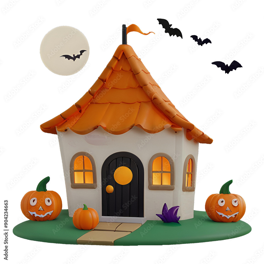 3D chibi-style haunted house with a cute, childlike design, featuring ...