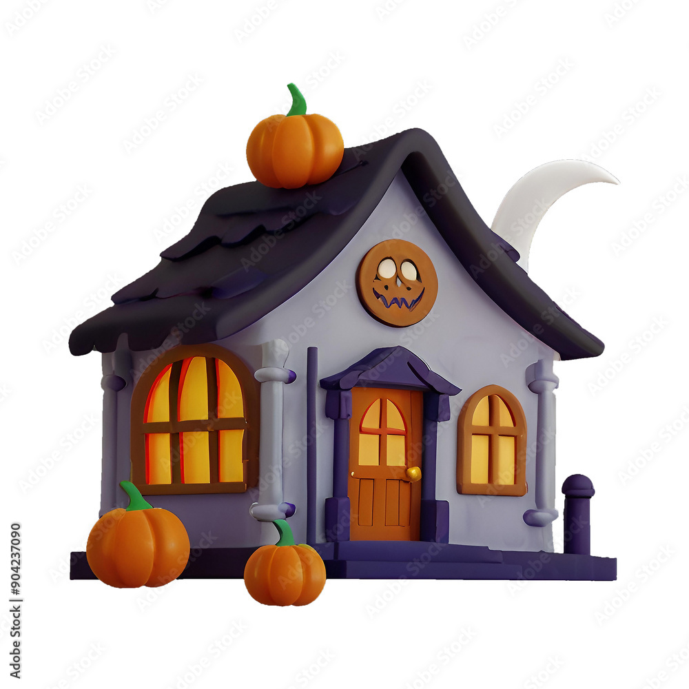 3D chibi-style haunted house with a cute, childlike design, featuring ...