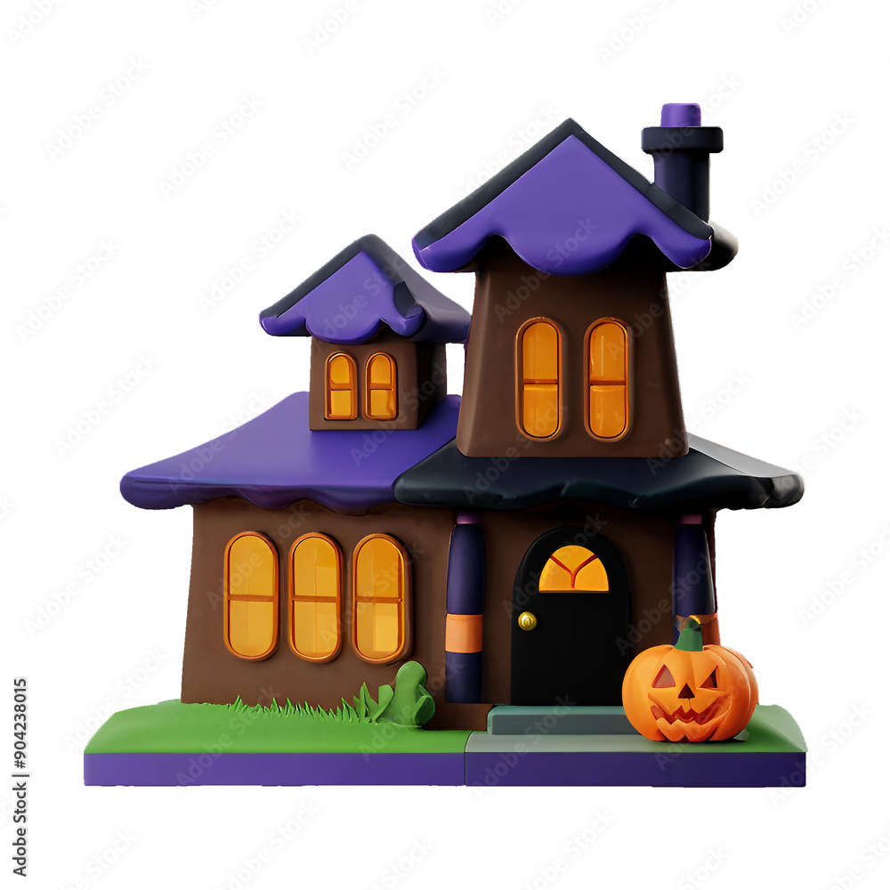 3D chibi-style haunted house with a cute, childlike design, featuring ...