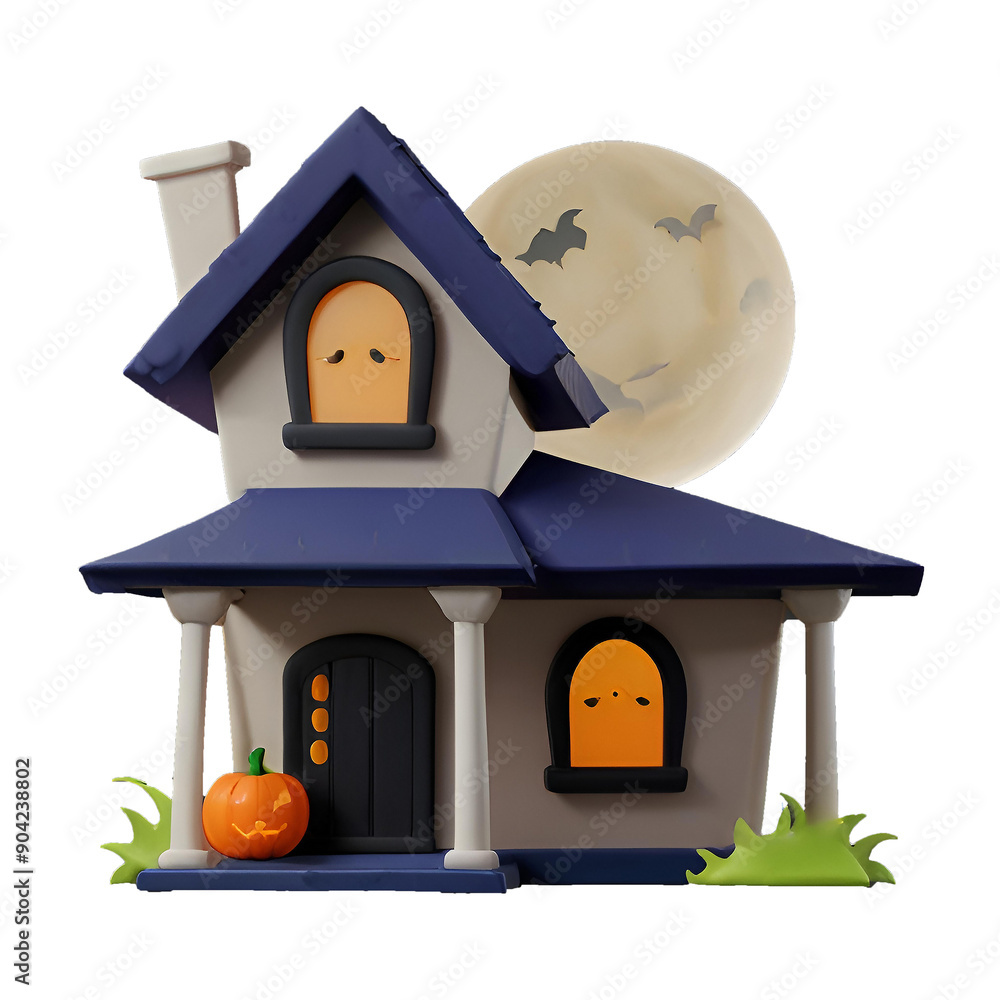 3D chibi-style haunted house with a cute, childlike design, featuring ...