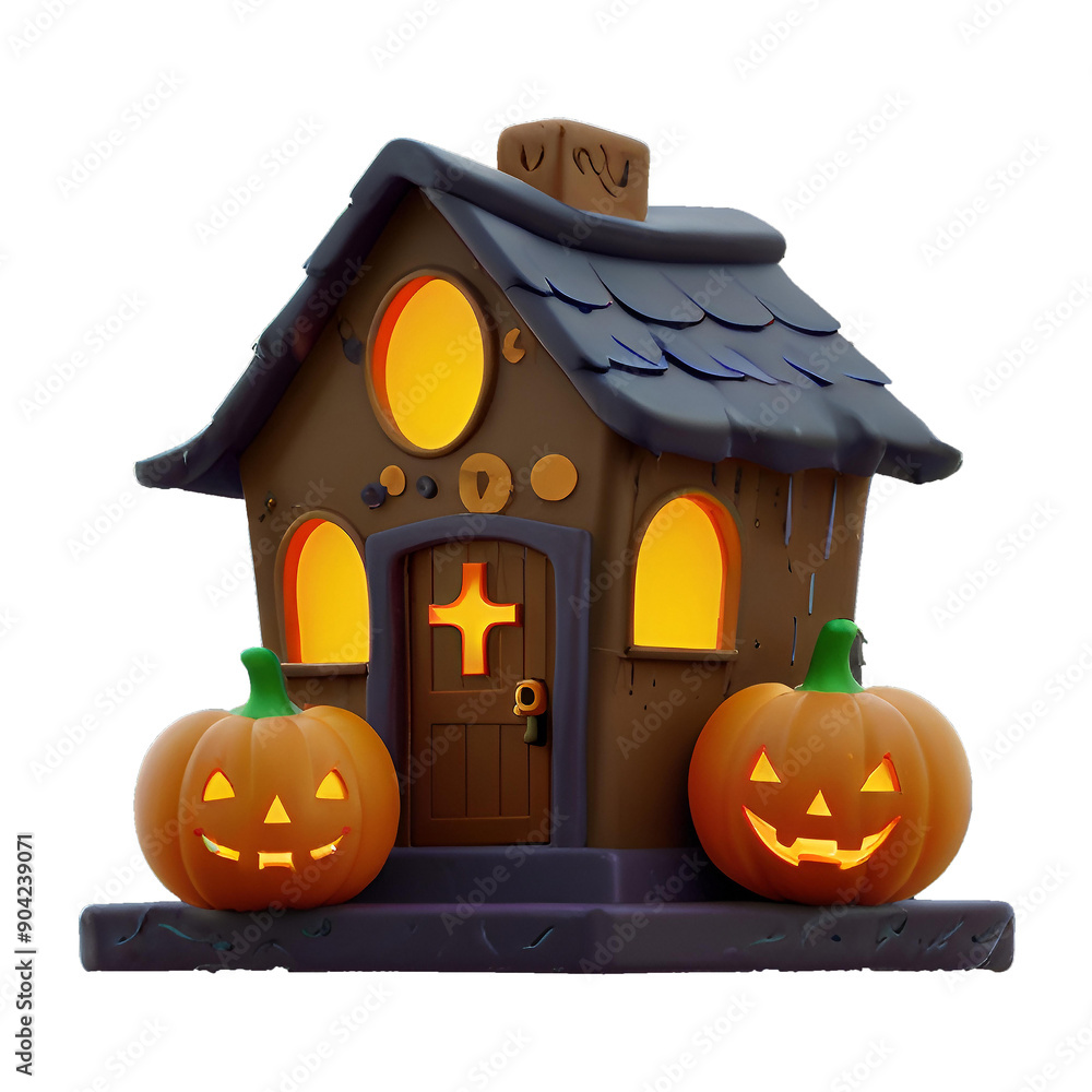 3D chibi-style haunted house with a cute, childlike design, featuring ...