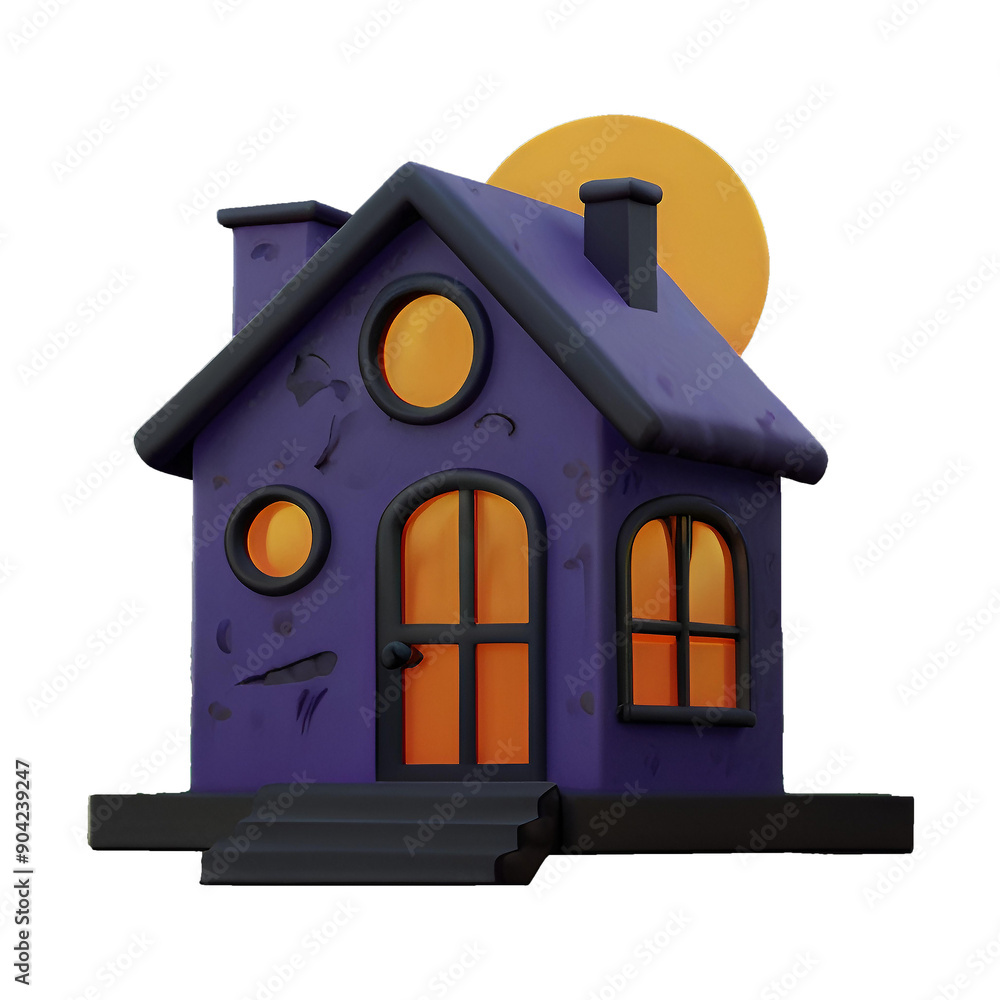 3D chibi-style haunted house with a cute, childlike design, featuring ...