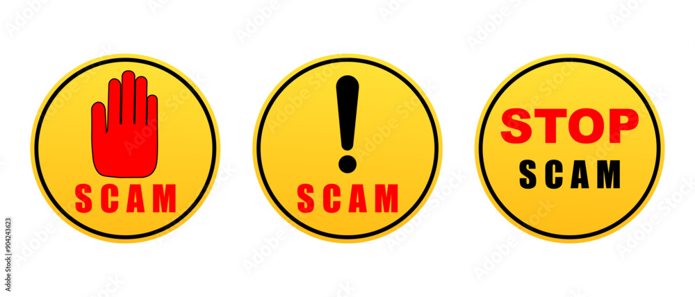 set Scam alert sing. Scam alert icon for hacking crime technology. Scam ...