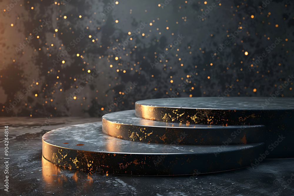 A 3D podium with a victory concept, featuring elements such as a trophy ...