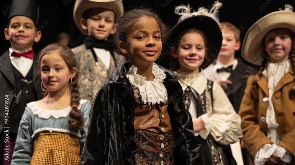 Students dressed as famous historical figures for a school play Stock ...