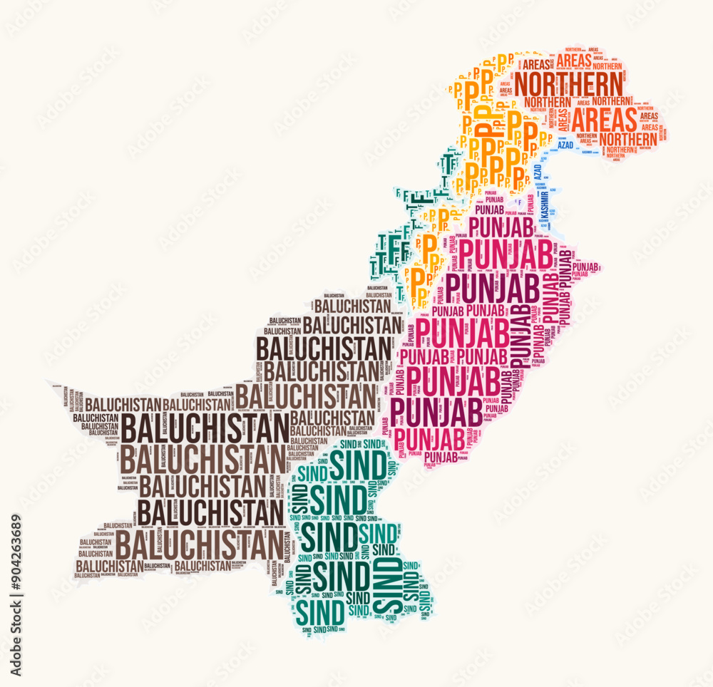 Pakistan regions word cloud. Country logo design. Regions typography ...