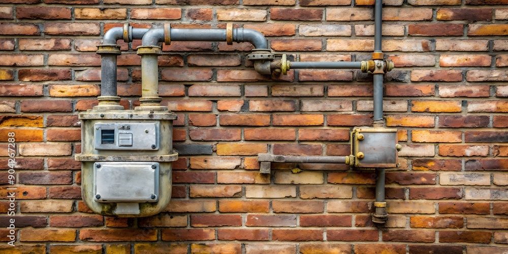 Vintage gas meter on weathered brick wall Generative AI, meter ...