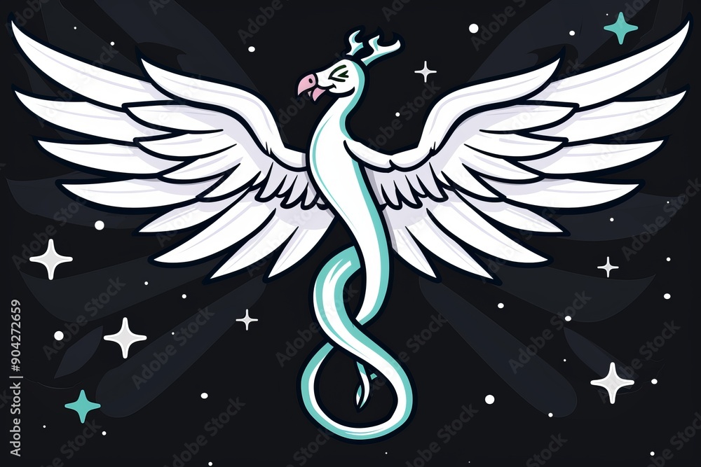 A stylized illustration of a snake entwined around a winged staff ...