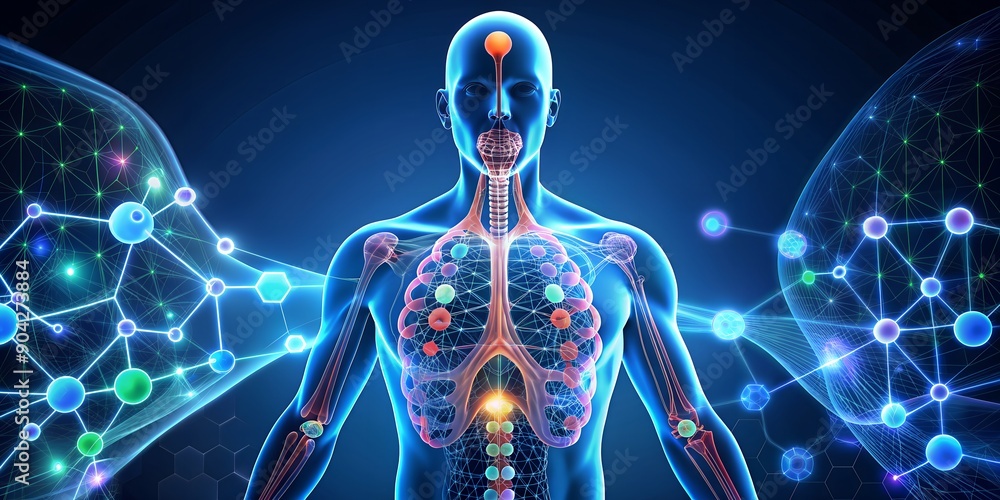 ภาพประกอบสต็อก Hormone production in the endocrine system Generative AI ...