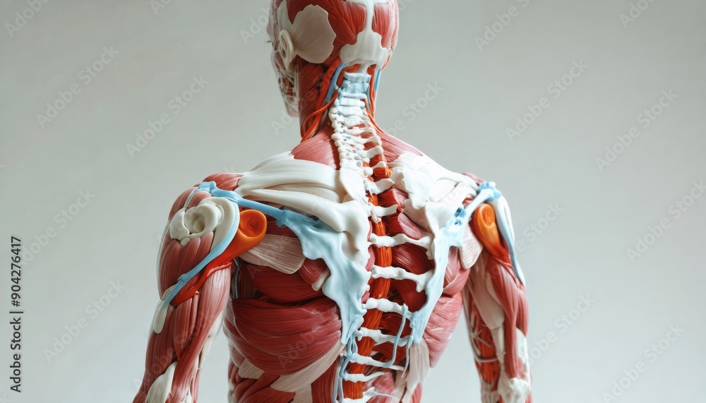 realistic upper torso anatomy illustration, showing muscle fibers and ...
