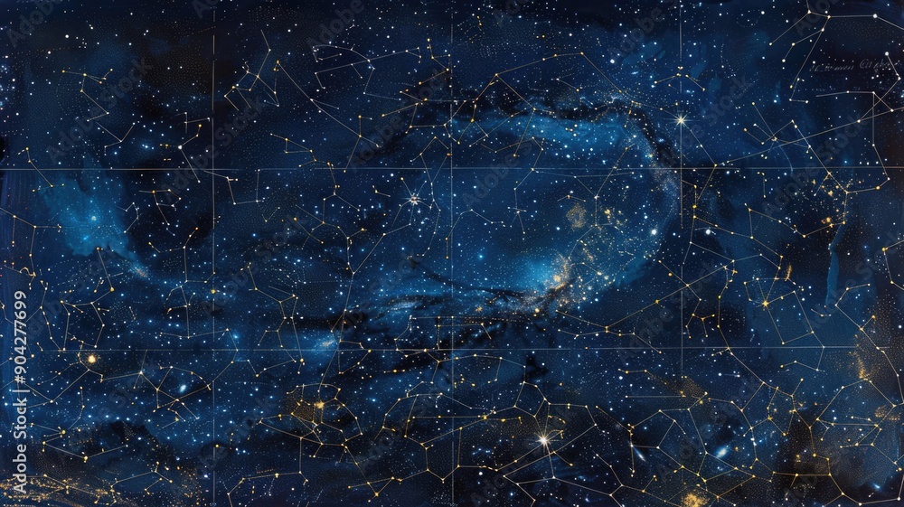 A detailed star map showing constellations visible in the night sky ...