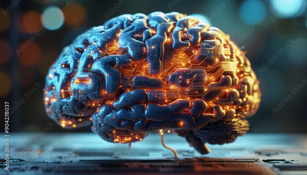 hyperrealistic brain as a supercomputer, detailed circuitry and ...