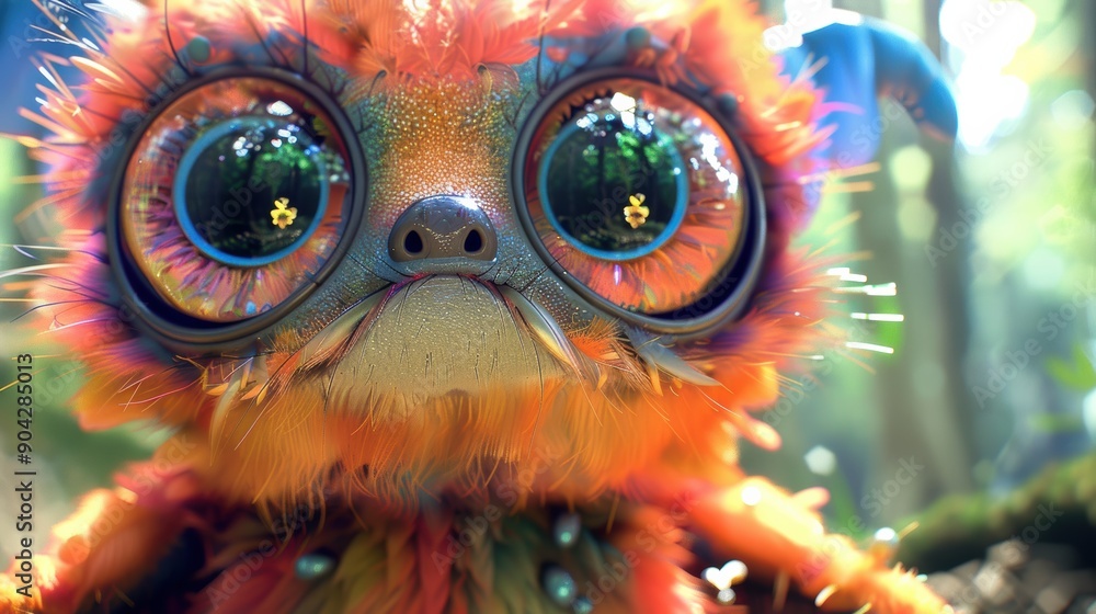 Hyper-realistic 3D cute monster with large expressive eyes and fluffy ...