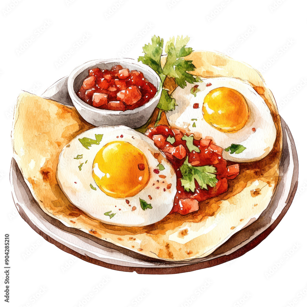 Huevos Rancheros Eggs served on tortillas with salsa clip art ...