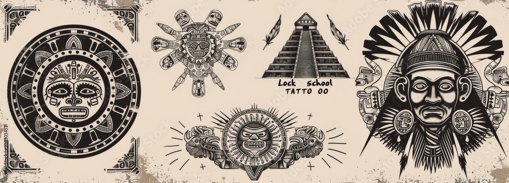 An old school tattoo collection featuring Mayan, Aztec, and Inca motifs ...