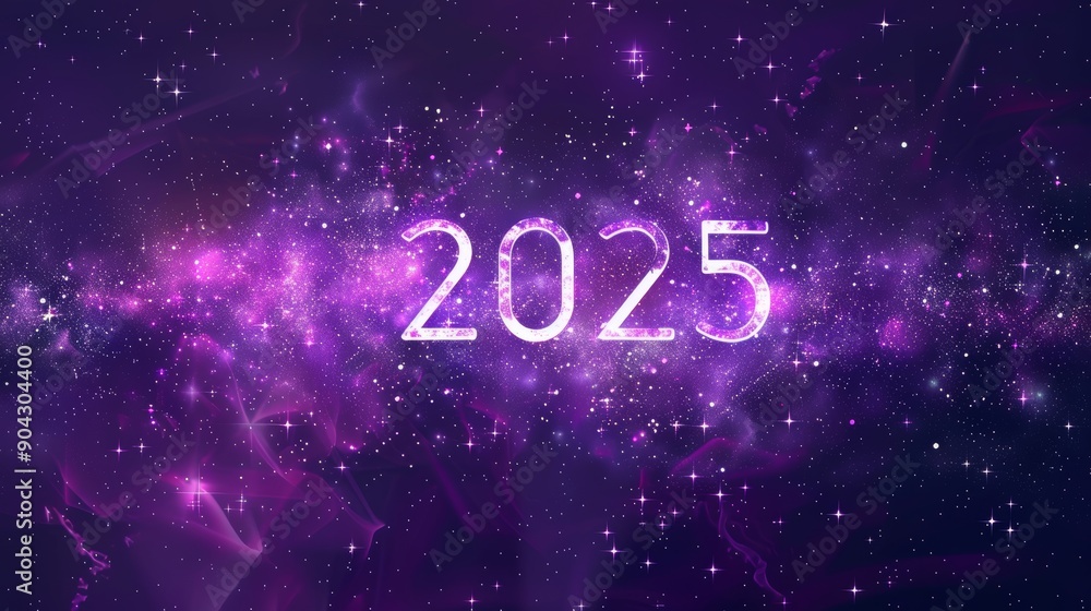 Minimalistic purple space background with stars and large numerals ...