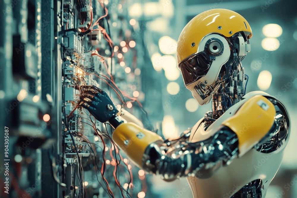 Robot Construction Worker, advanced mechanized system assembling ... Robot Construction Worker, advanced mechanized system assembling ...