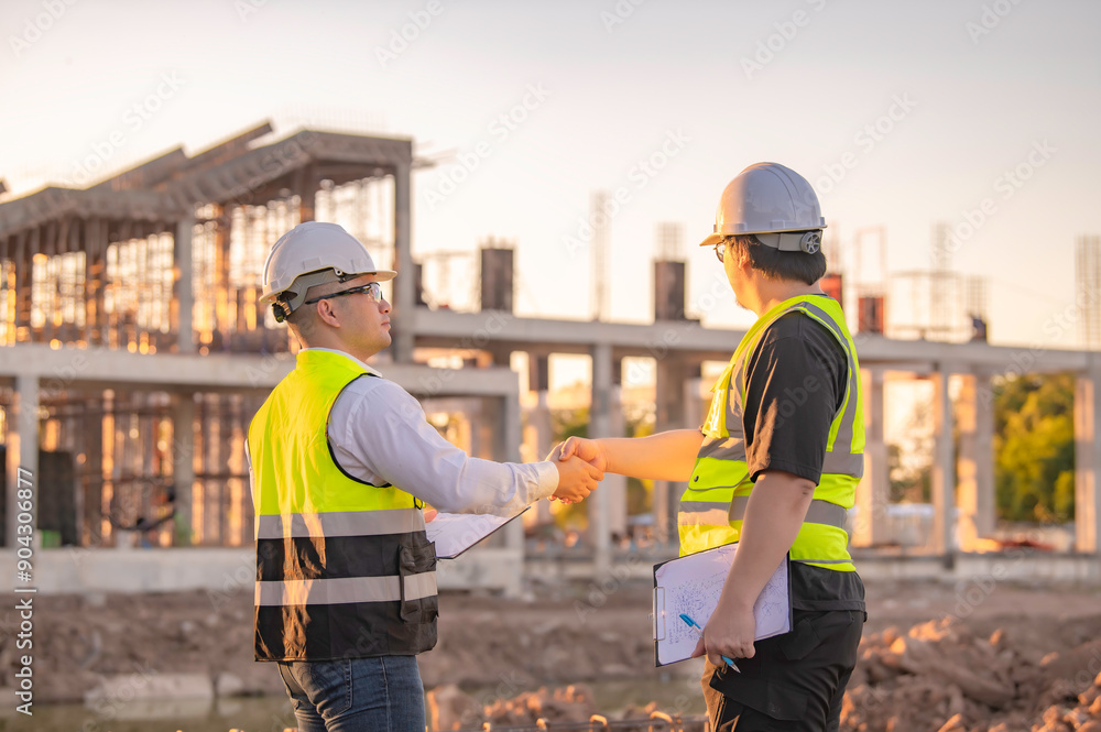 Two Asian engineer working at site of a large building project,Thailand ...