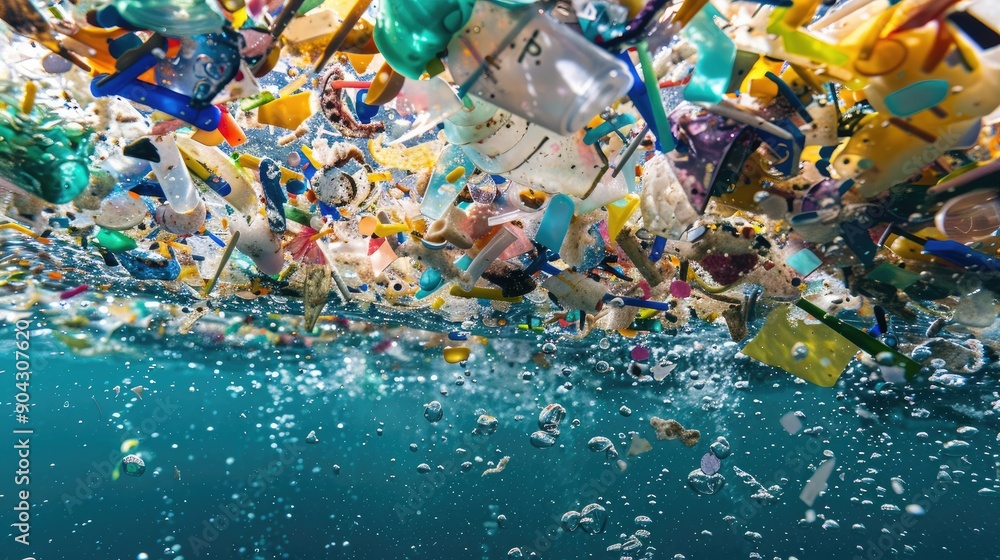 Detailed image of microplastics in water, highlighting the ...