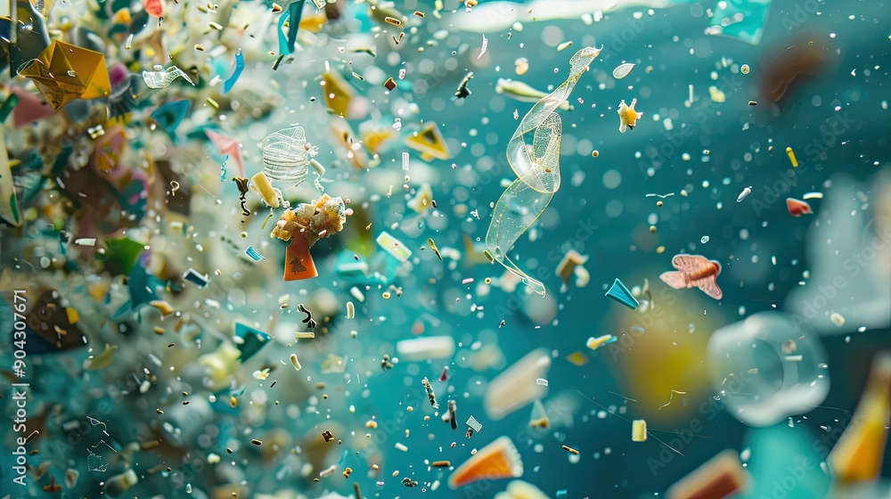 Detailed view of microplastics floating in water, highlighting the ...