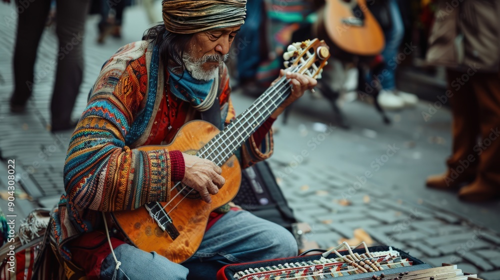 Street performer playing an instrument with passion, highlighting the ...