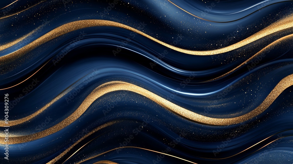 Navy blue liquid marble effect with gold powder highlights, creating a ...