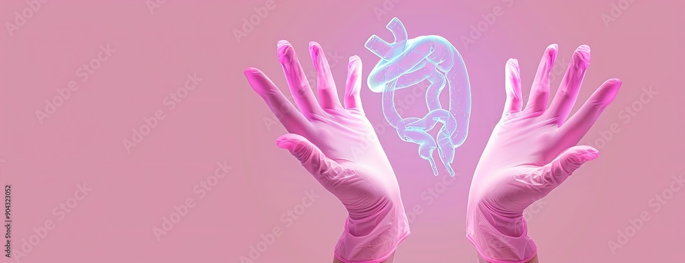 Pink Gloves Holding Neon Drawing of Female Anatomy on Pink Background ...