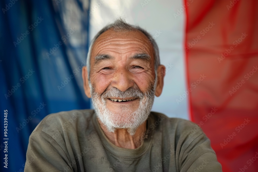 Contentment shines senior holds french symbol of nationality. Afghan ...