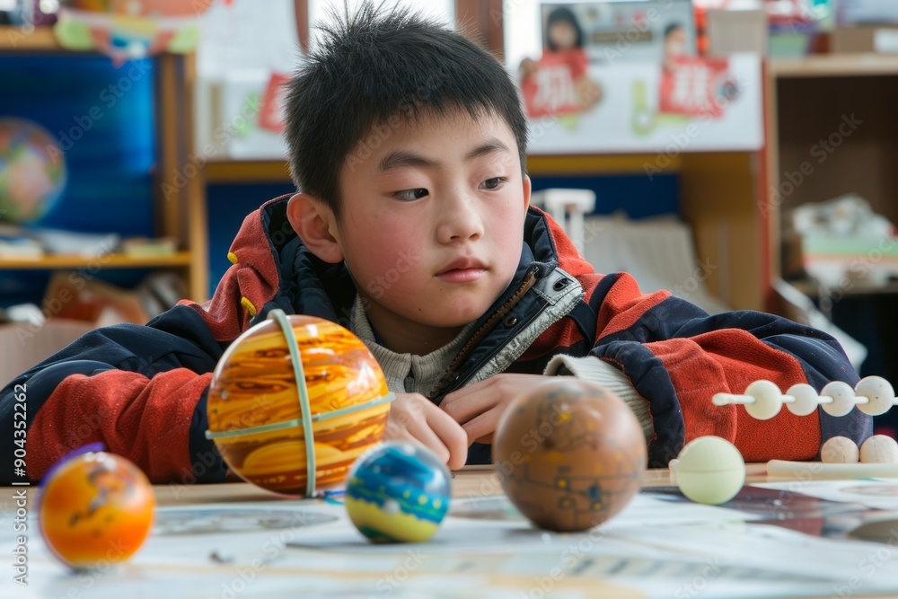 School Science Project: Young Student Building Solar System Model for ...