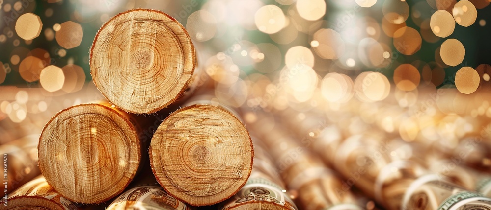 Timber logs stacked with piles of cash interspersed, Realistic, High ...