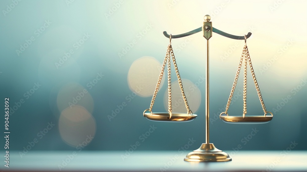 Balanced scales with trade goods on both sides, set against a hazy ...