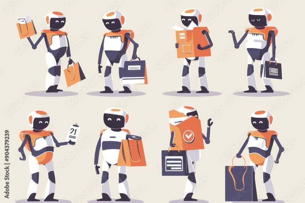 Robotic assistant characters vector set. Robots ai characters holding ...