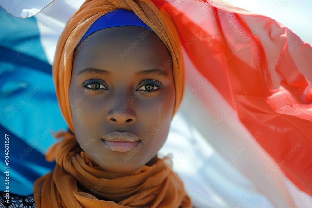 Somali woman france flag showing sadness her solemn eyes. Immigration ...
